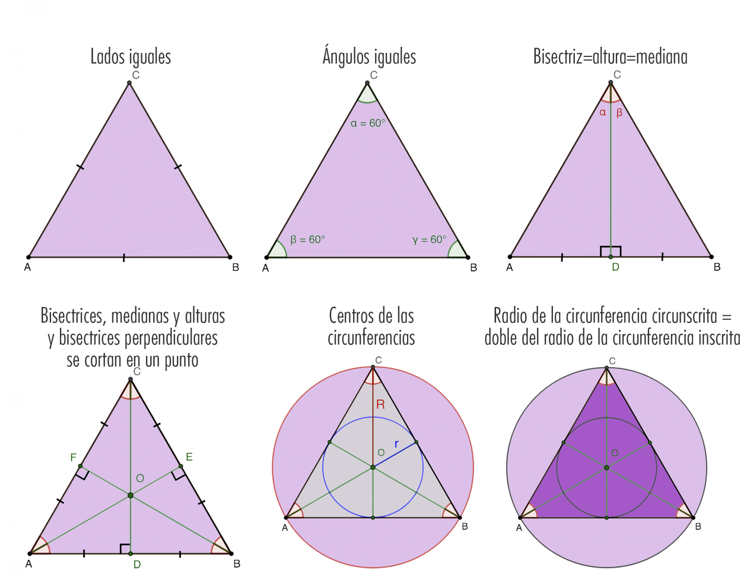 Propiedades de un triángulo equilátero: teoría y ejemplo de un problema
